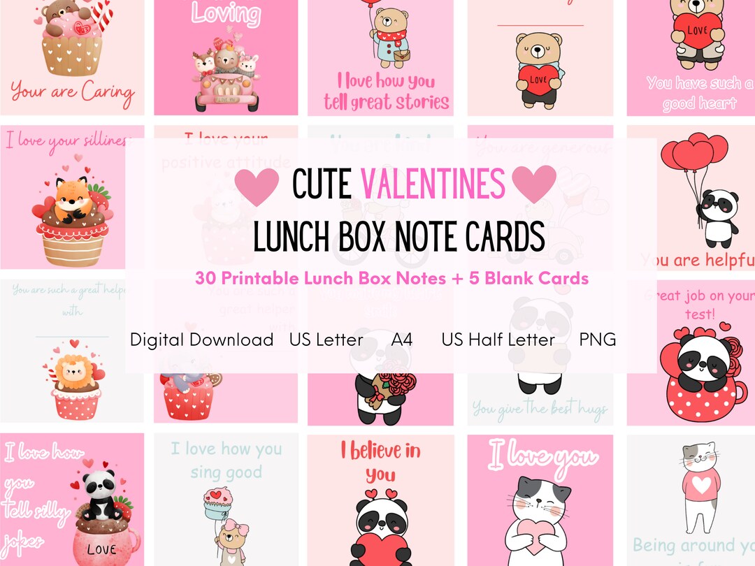 Valentines Day School Lunch Box Note Cards for Kids, Affirmation Cards ...