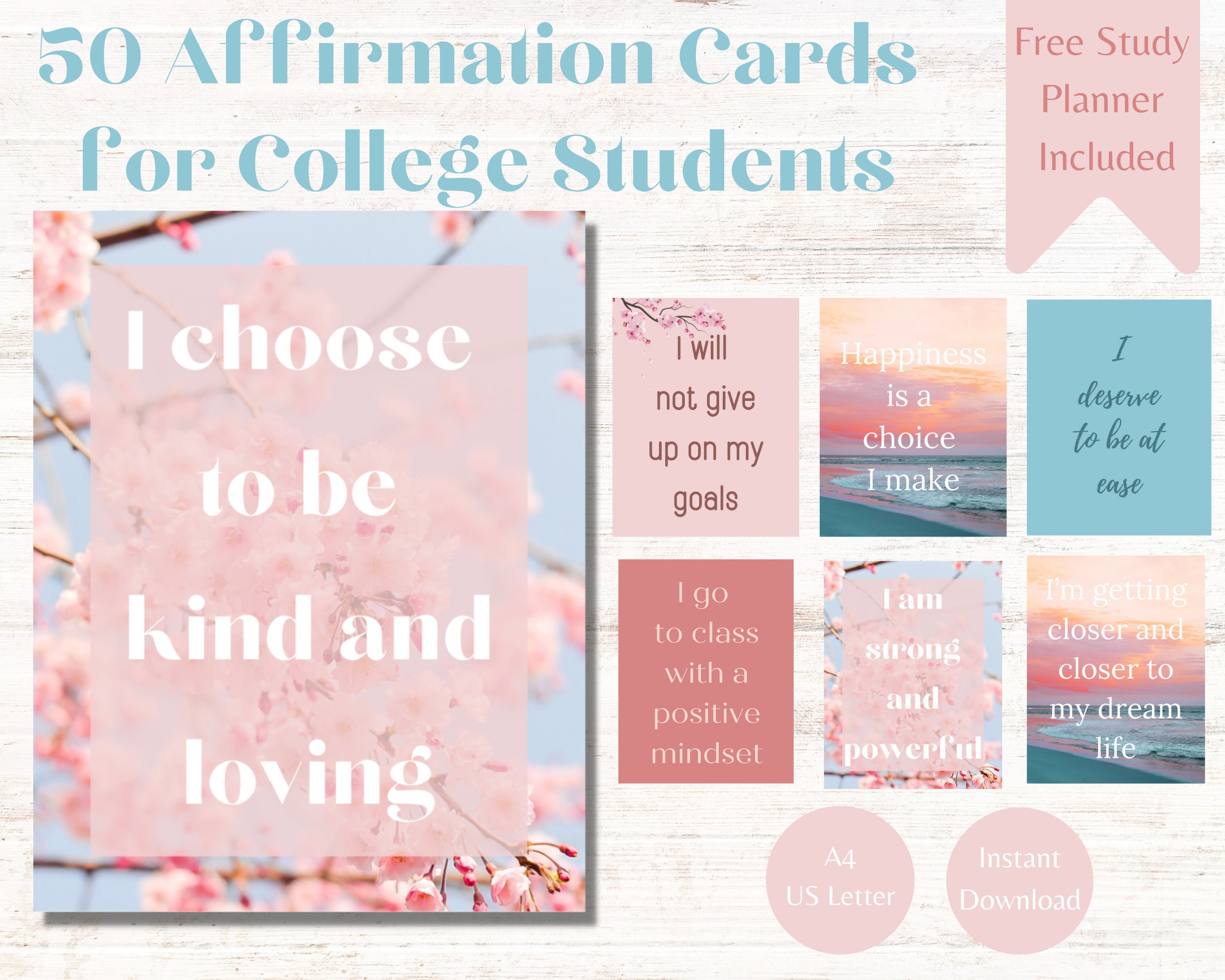 50 Printable Positive Affirmation Cards for University/college Students ...