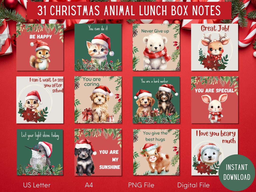 Cute Animal Themed Christmas Lunch Box Notes for Kids Count - Etsy