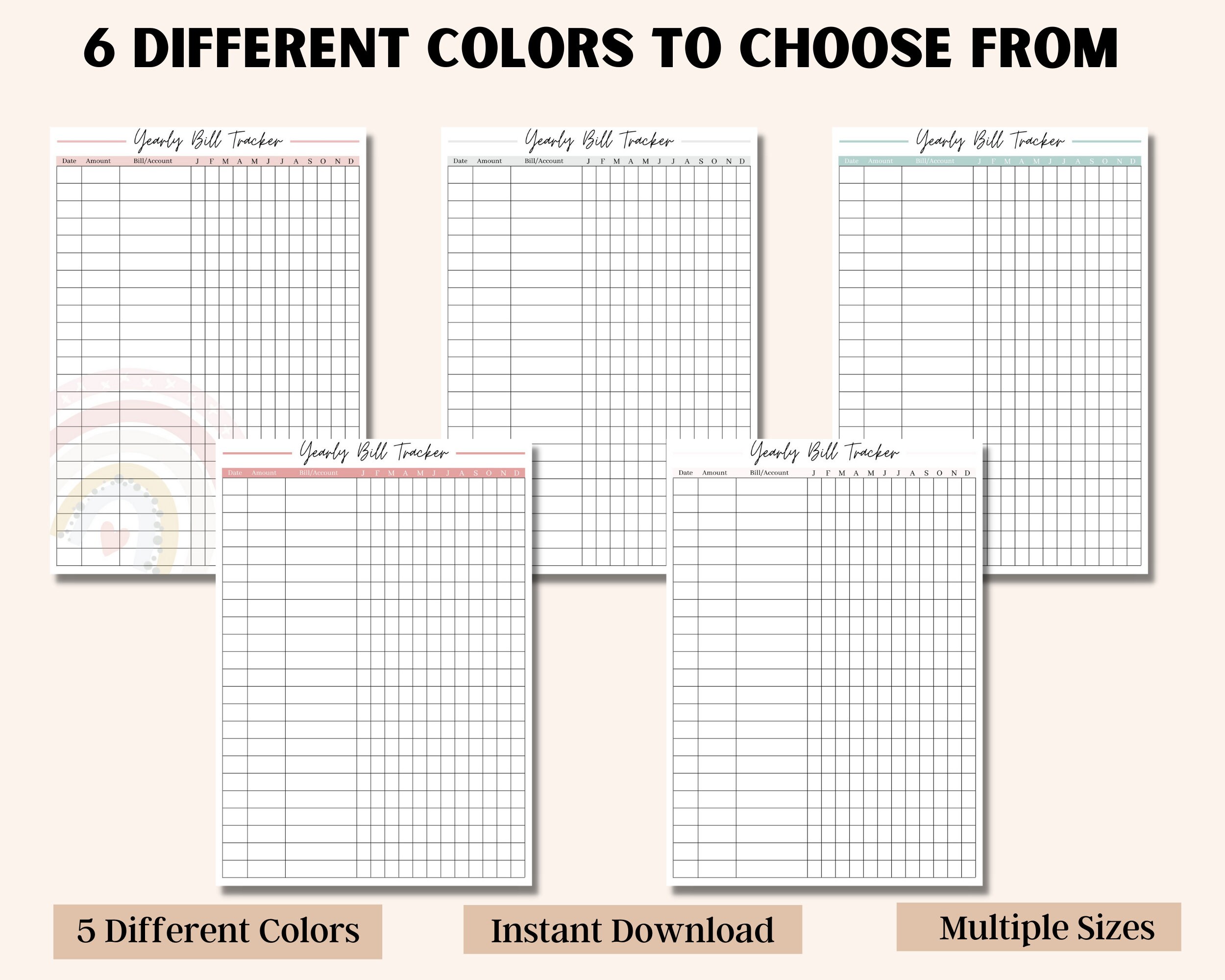 Yearly Bill Tracker for Optimal Payment Organization, PDF File, Multi ...