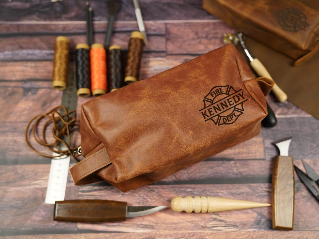 Custom Firefighter Leather Dopp Kit, Gift for Hero Dad, Firefighter ...
