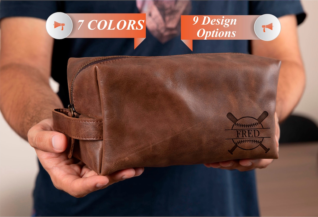 Baseball Themed Dopp Kit, Personalized Leather Toiletry Bag for Man ...