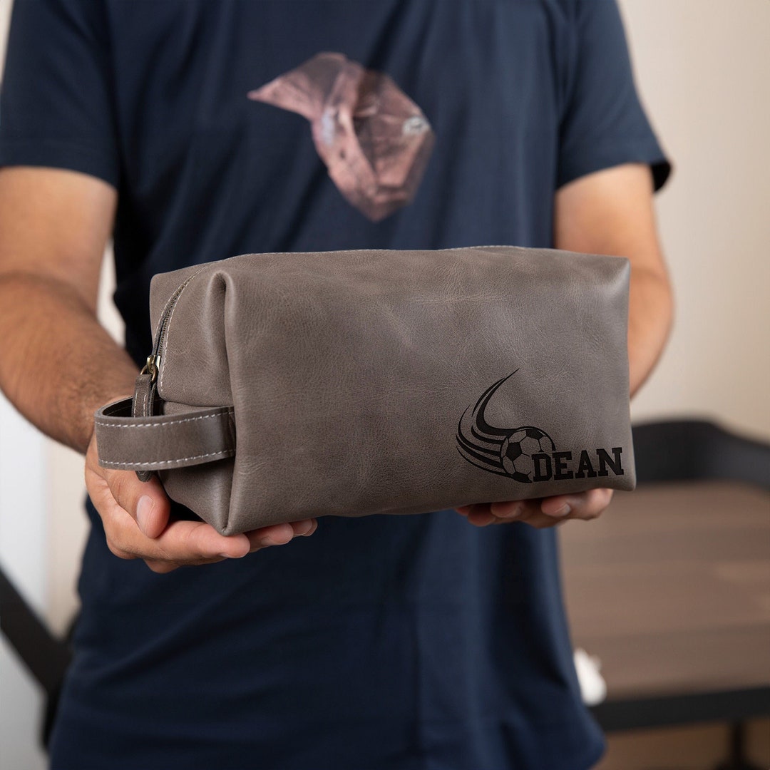 Soccer Dopp Kit, Personalized Leather Toiletry Bag for Soccer Player ...