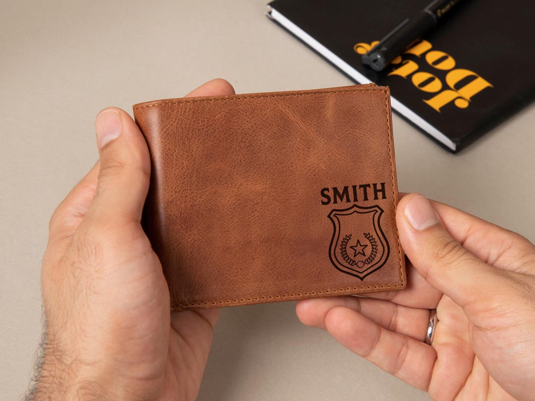 Police Officer Gifts, Personalized Leather ID Wallet, Christmas Gift ...