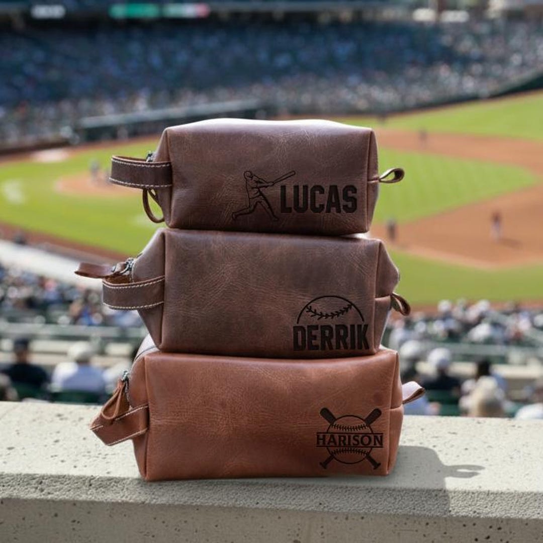 Baseball Coach Bag, Dopp Kit, Personalized Leather Toiletry Bag for Man ...