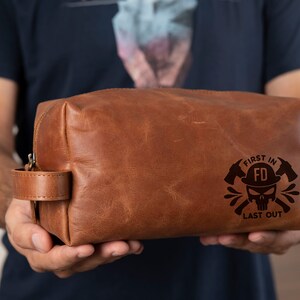 Gift for Firefighter, Customized Leather Dopp Kitt, Gift for Hero Dad ...
