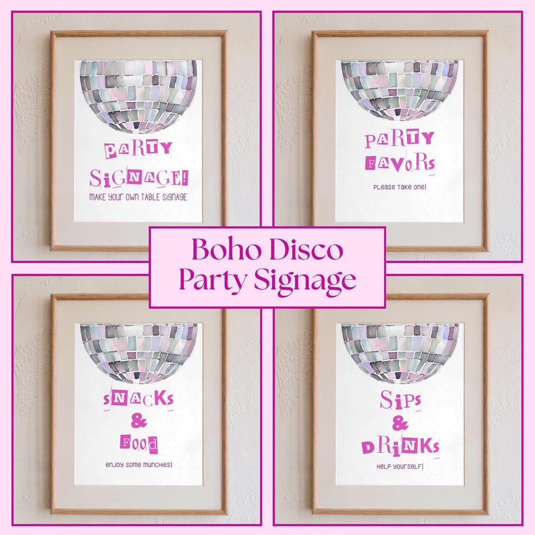 Disco Ball Birthday Table Signage: Retro 70s Theme (digital Download ...