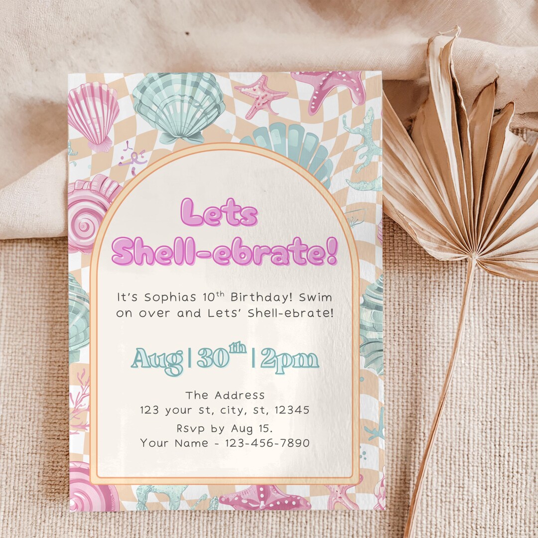 Boho Shell Birthday Invitation: Editable Girl's Party Template (digital ...