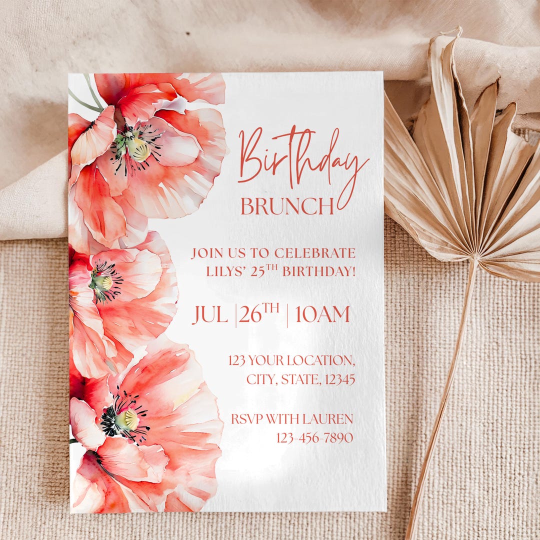 Boho Poppy Birthday Invitation: Watercolor Floral Canva Template ...