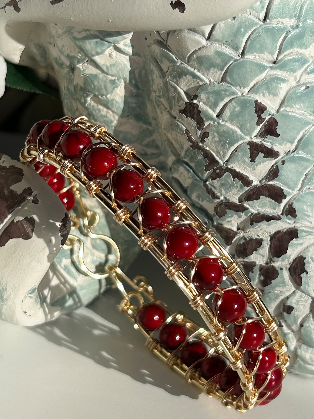 Stackable 6mm Boho Red Howlite Gemstone Wirework Bangle Bracelet - Etsy