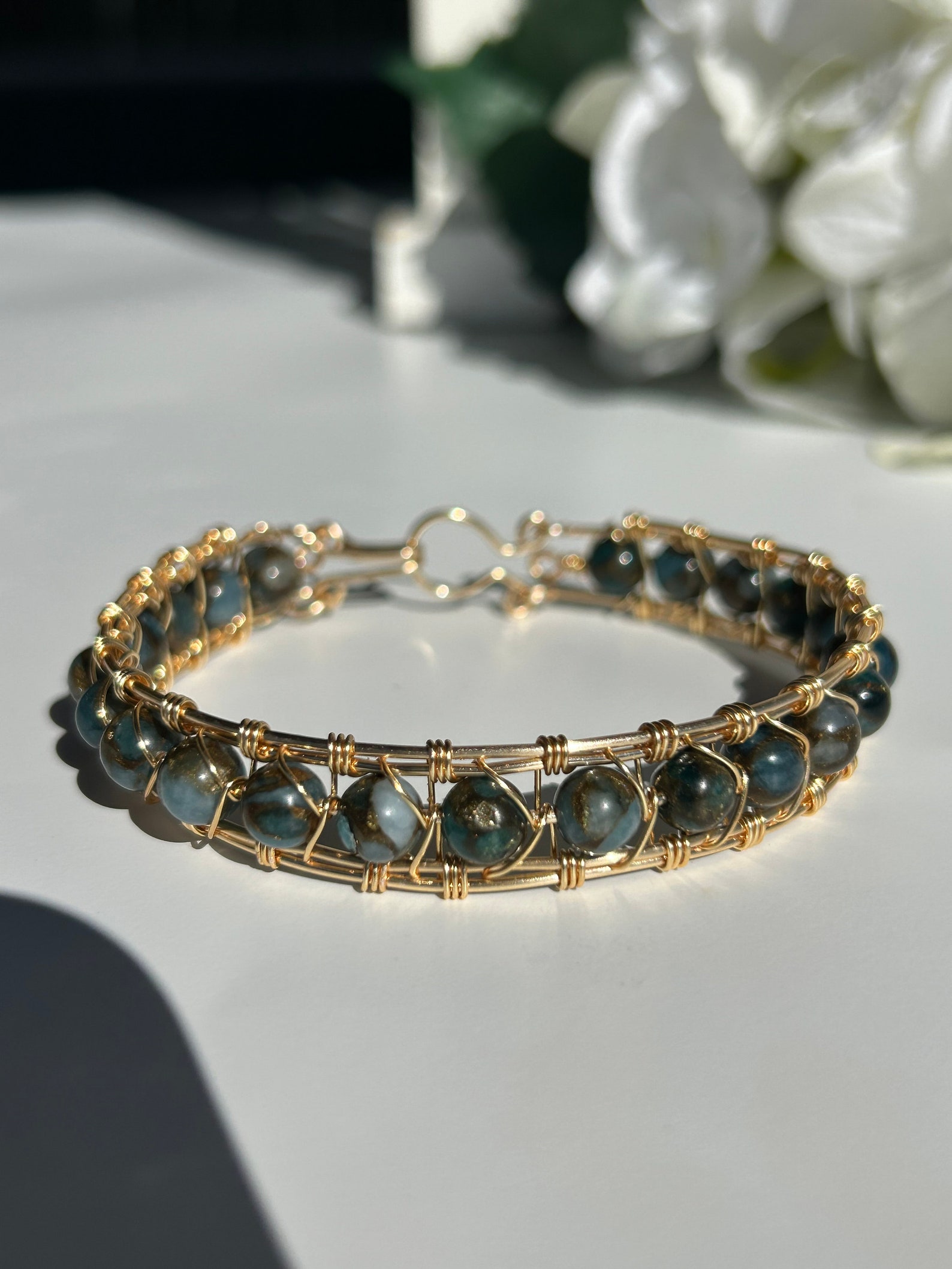 Boho Light Blue Imperial Jasper Gemstone Bangle Bracelet - Etsy
