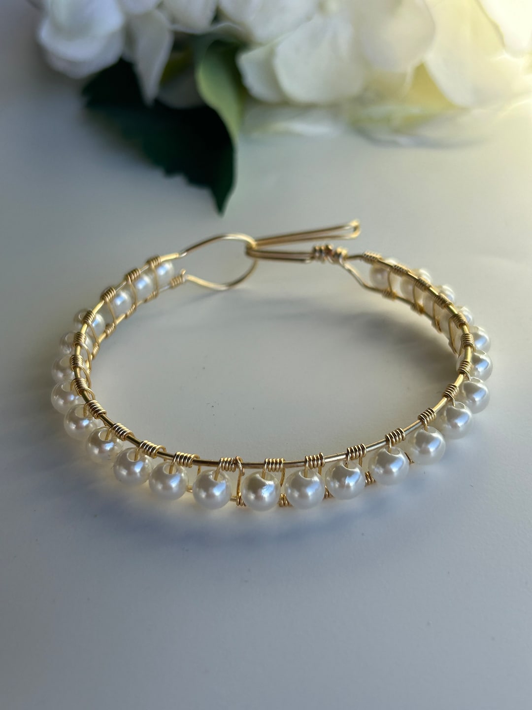 Boho Cultured Pearl Gemstone Channel Set Bangle Bracelet - Etsy