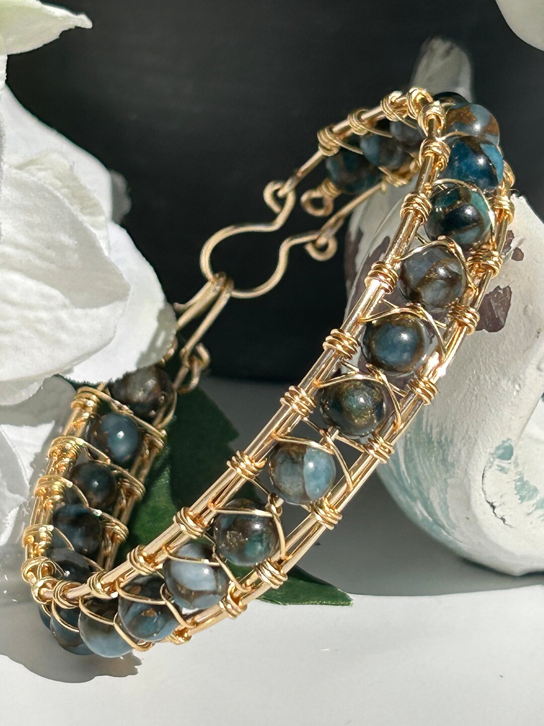 Boho Light Blue Imperial Jasper Gemstone Bangle Bracelet - Etsy