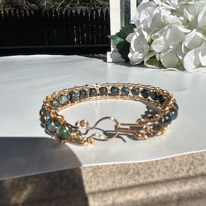 Boho Light Blue Imperial Jasper Gemstone Bangle Bracelet - Etsy