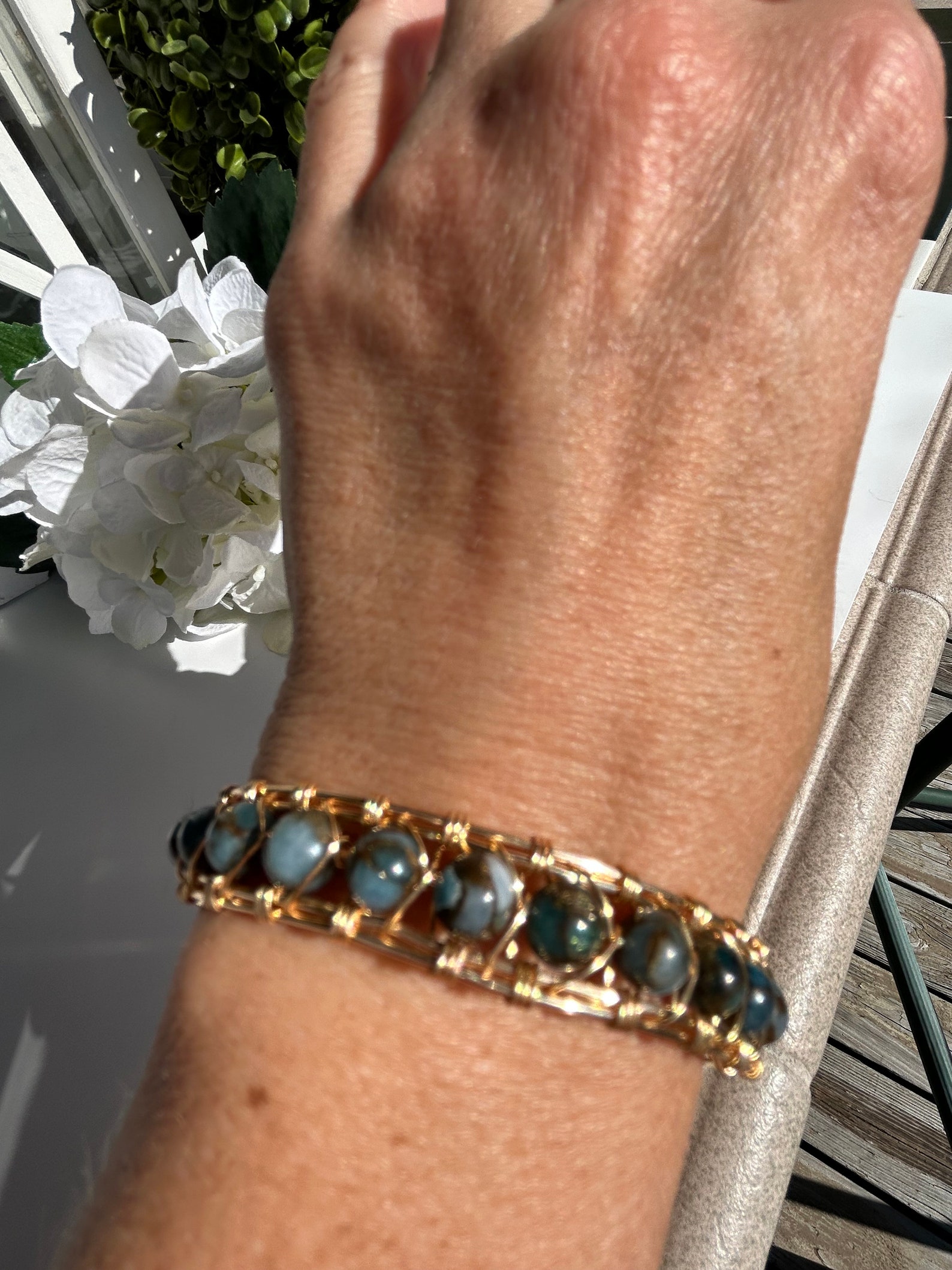 Boho Light Blue Imperial Jasper Gemstone Bangle Bracelet - Etsy