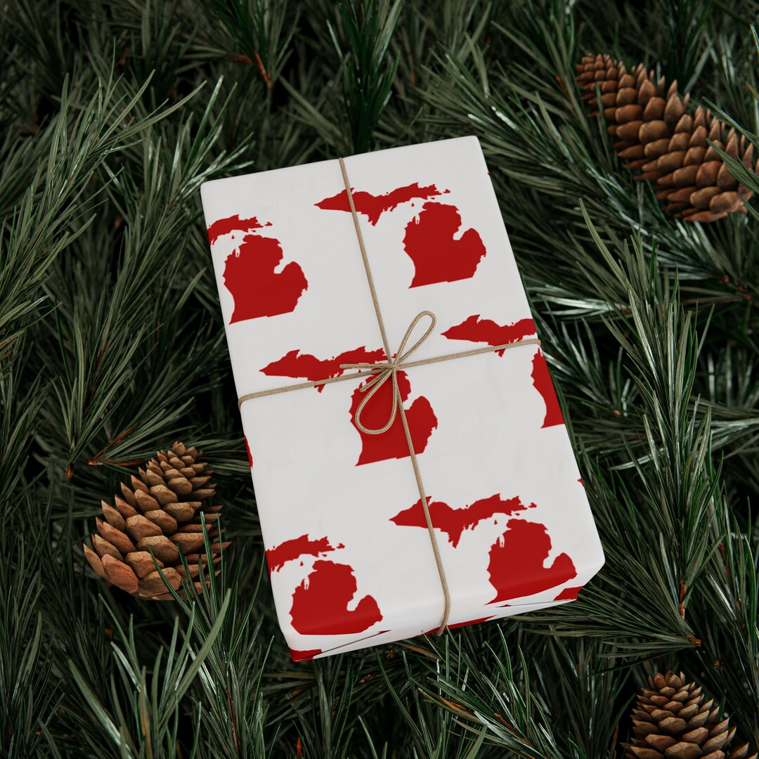 Michigan Holiday Wrapping Paper Christmas Gift Wrap With Red State of ...