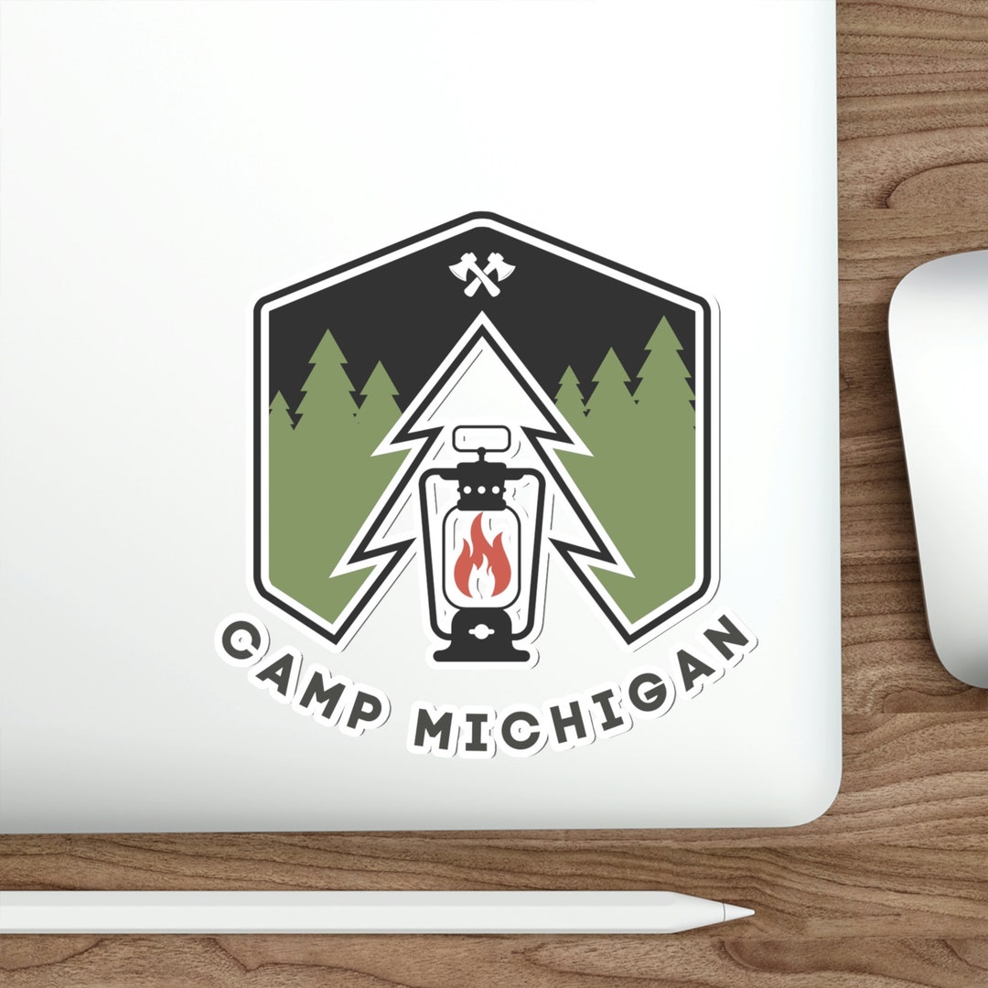 Camp Michigan Sticker up North Sticker With Colorful Forest - Etsy