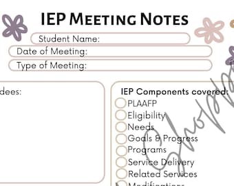 IEP Meeting Notes Digital Download IEP Teacher Template Special ...