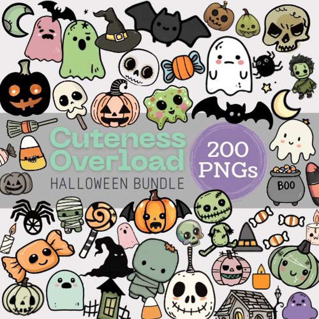 Kawaii Halloween Clipart Bundle: 200 PNG Graphics (digital Download) - Etsy