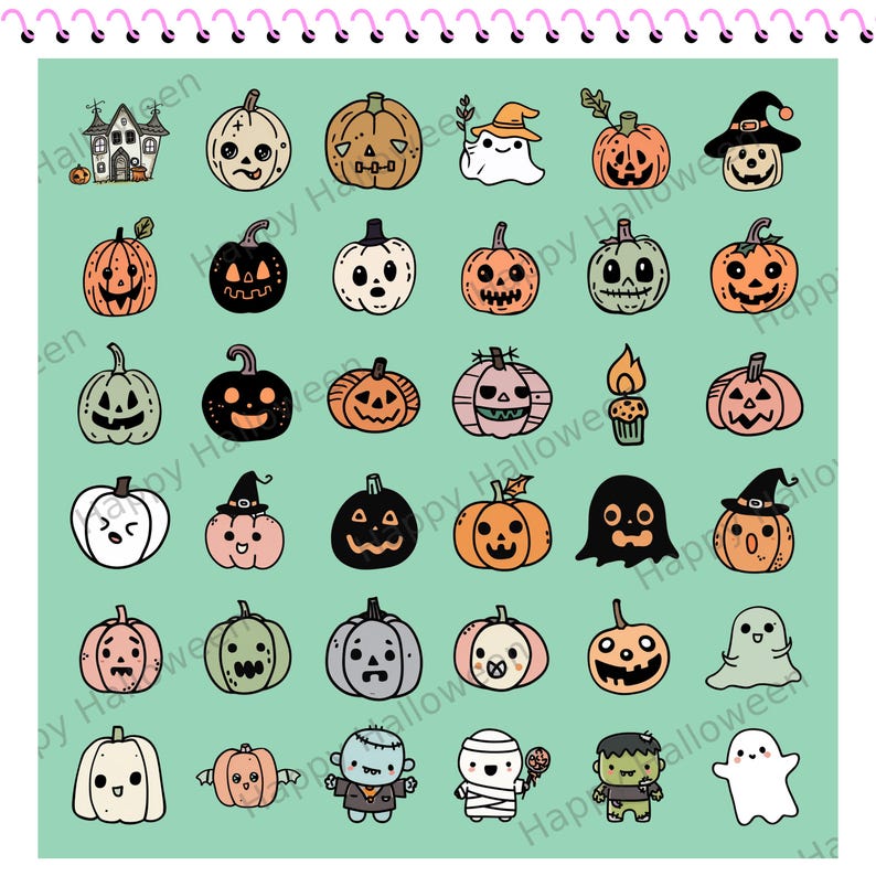 Kawaii Halloween Clipart Bundle: 200 PNG Graphics (digital Download) - Etsy
