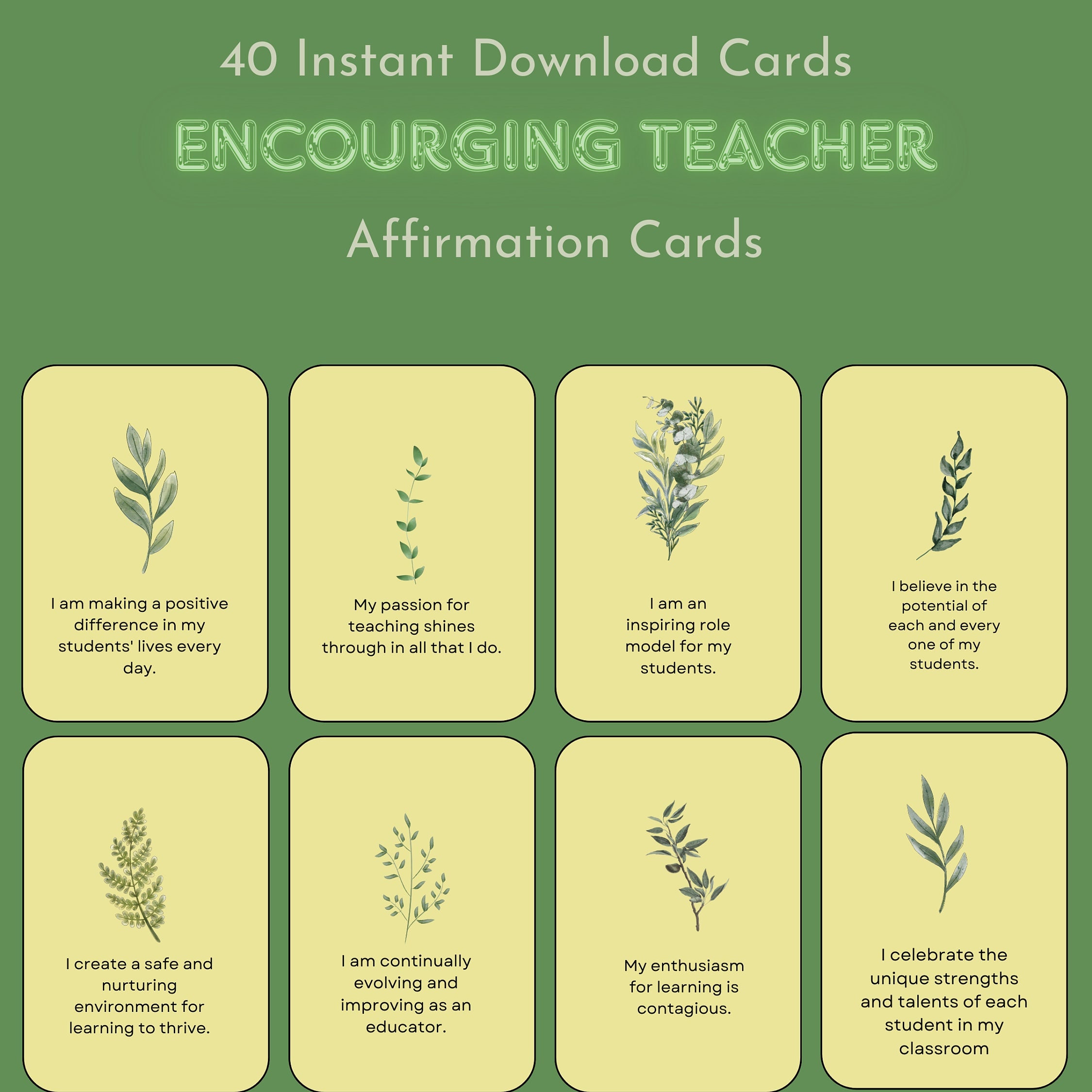 Printable Inspirational Cards for Teachers 40 Motivational Cards for ...
