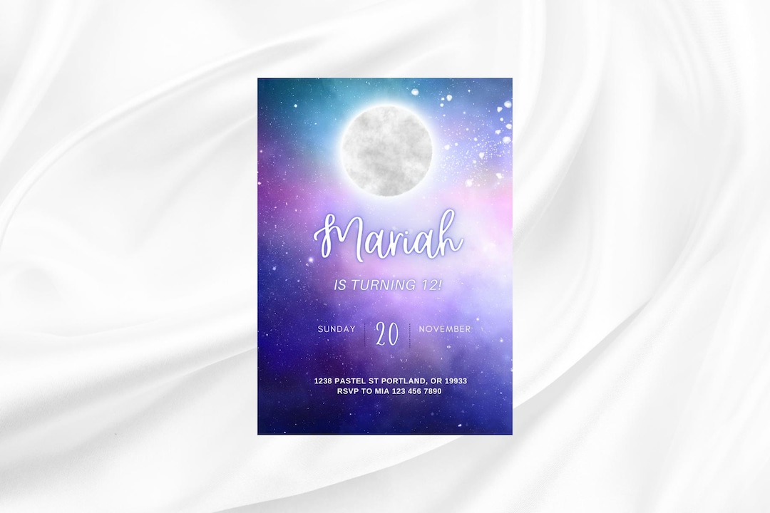 Editable Nebula Moon Galaxy Instant Download Birthday Invitation ...
