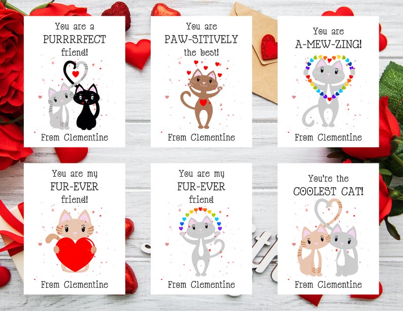 Editable Cat Valentine Instant Download School Kids Hearts Valentine's ...
