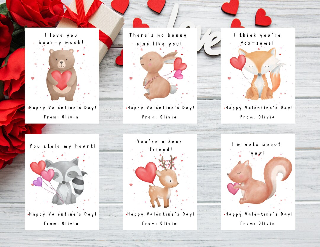 Editable Woodland Animals Instant Download School Kids Valentine's Day ...