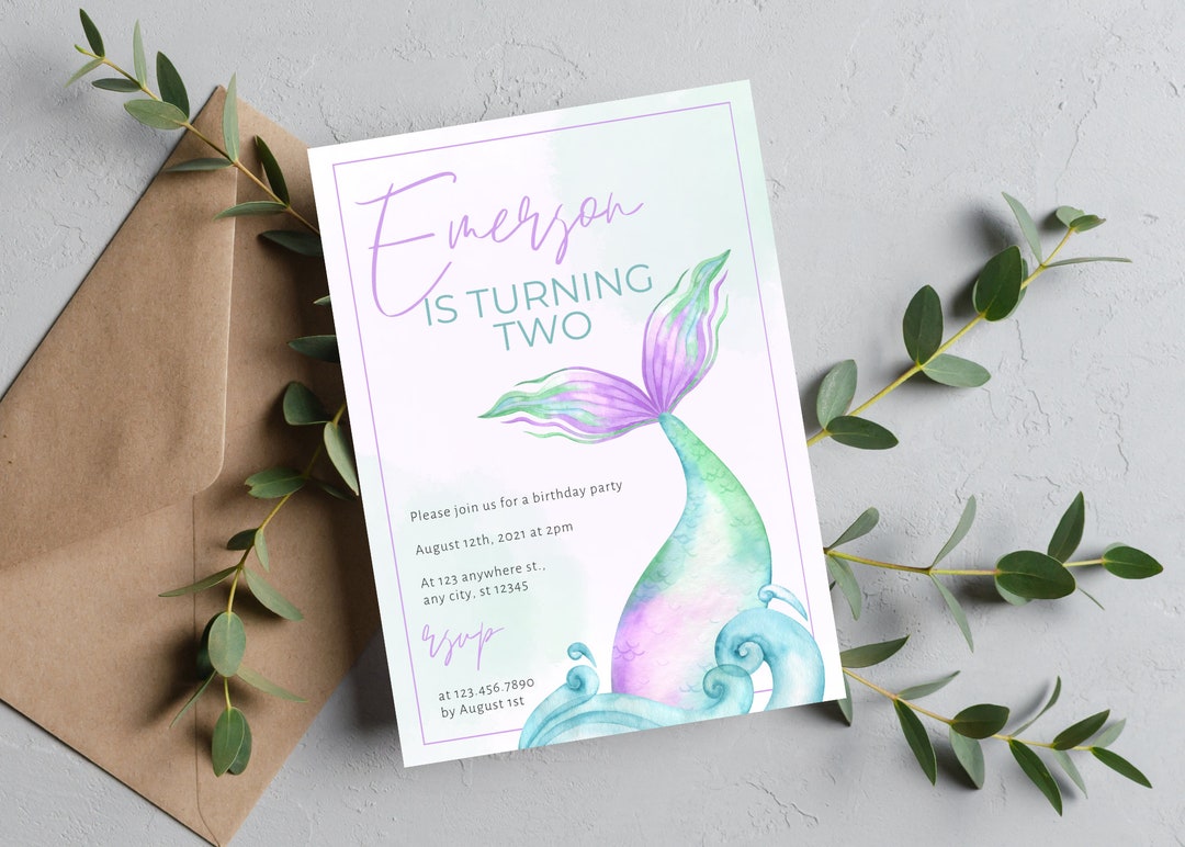 Editable Mermaid Tail Waves Instant Download Birthday Invitation ...