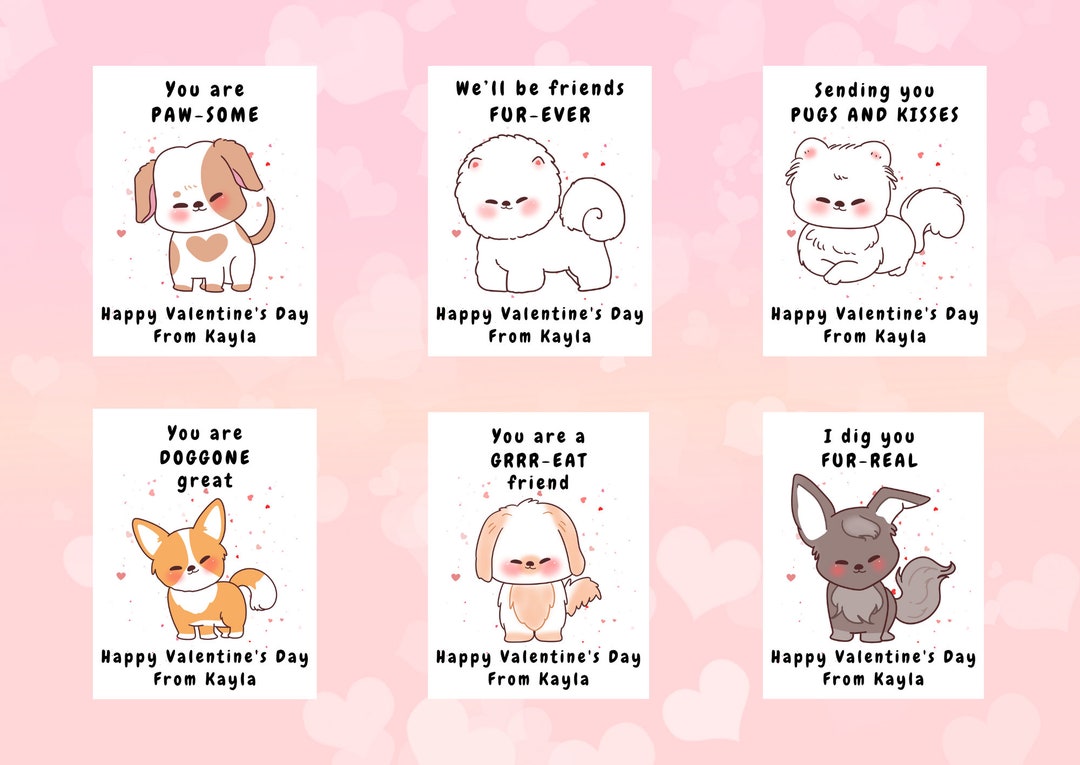 Editable Cute Dog Instant Download School Kids Valentine's Day Card ...