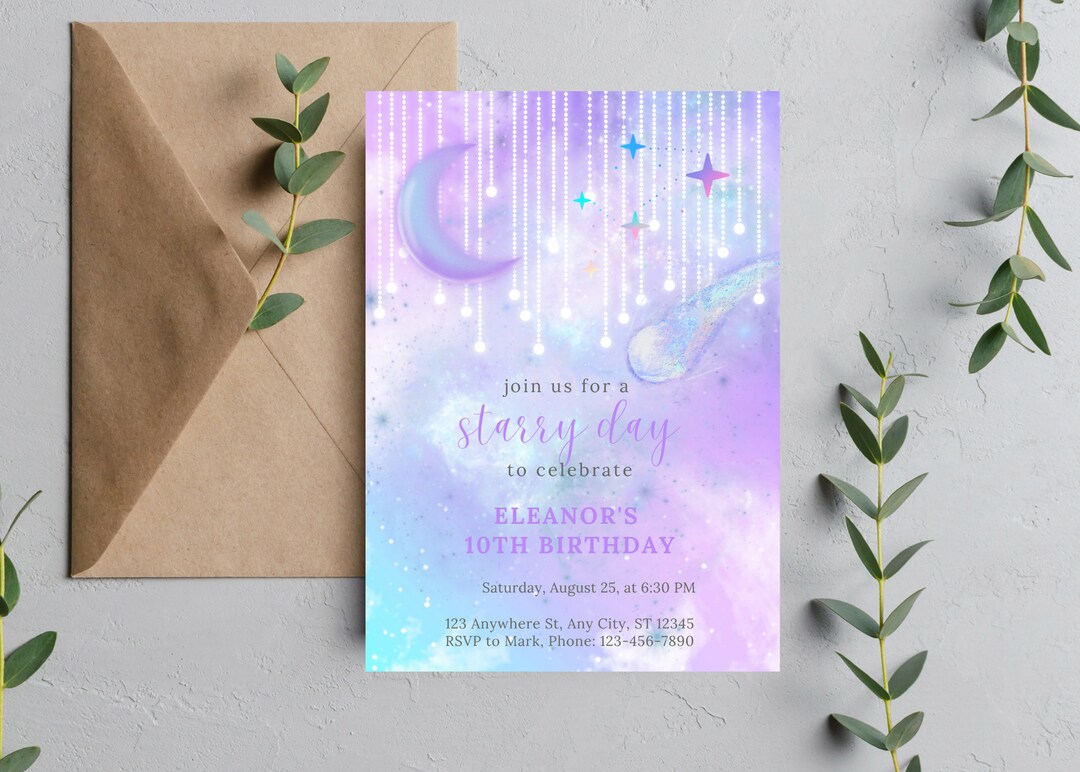 Editable Shooting Star Lights Moon Galaxy Instant Download Birthday ...