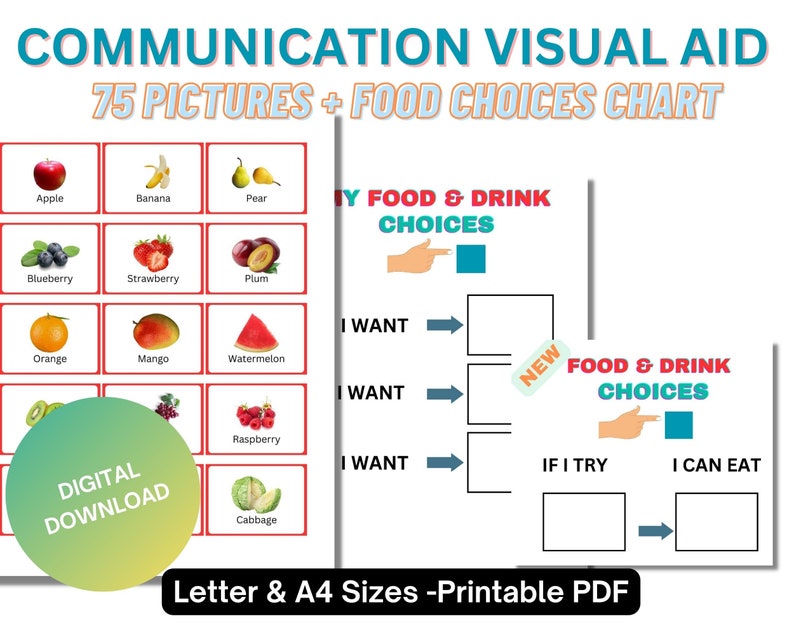 Food and Drink Choices Cards, Autism Communication, Printable PECS ...