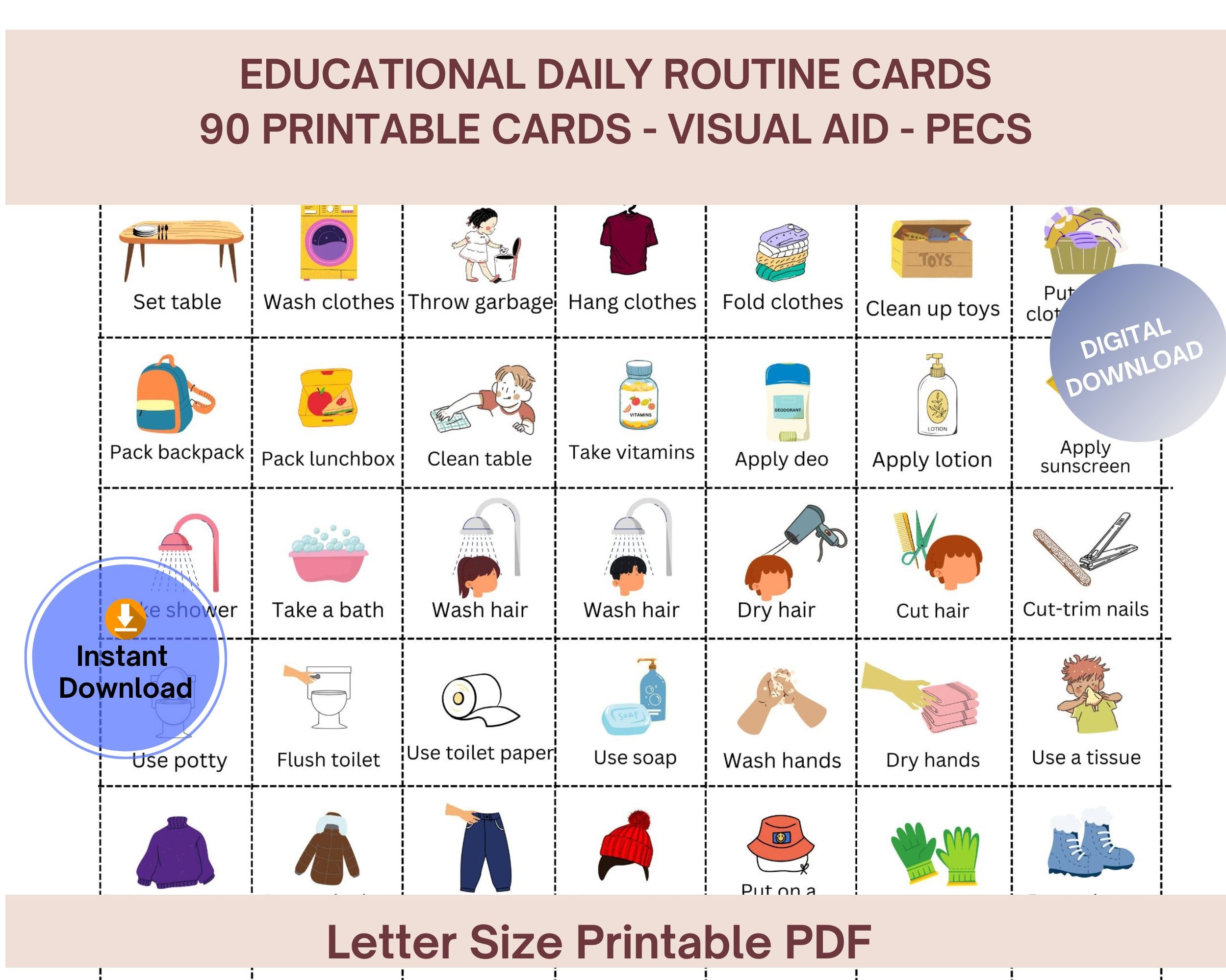 ADHD - ASD - Pictures Cards - Educational Daily Routine - 90 Printable ...