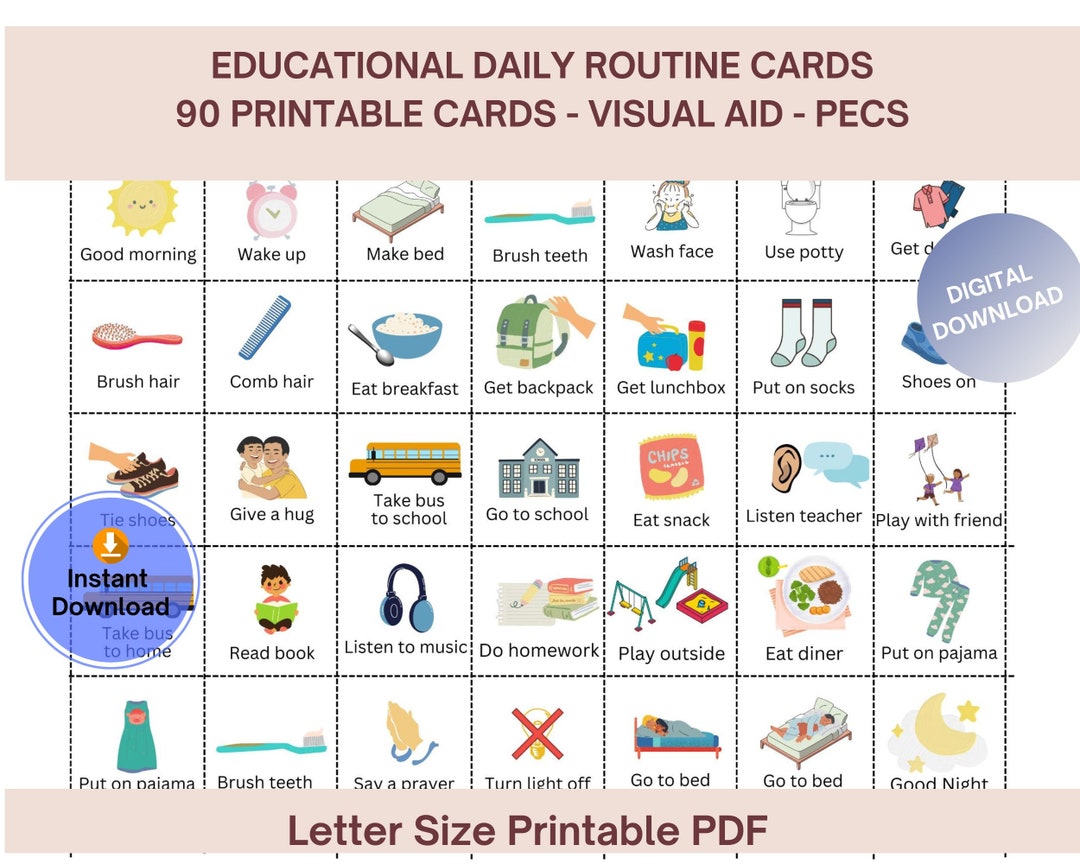 ADHD - ASD - Pictures Cards - Educational Daily Routine - 90 Printable ...