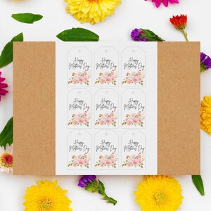 Happy Mothers Day Pink Floral Gift Tag, Sentimental Flower Favor Label ...