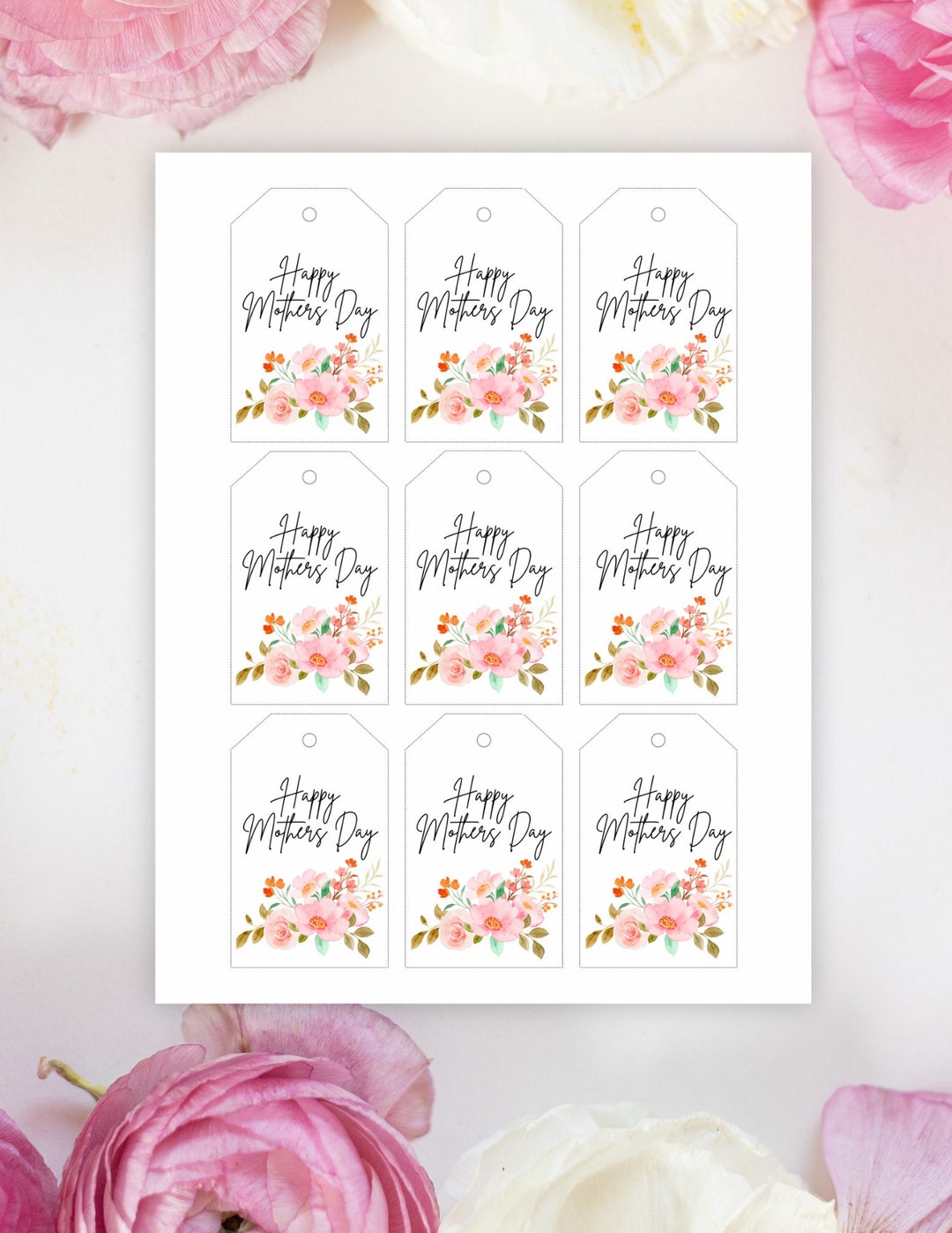 Happy Mothers Day Pink Floral Gift Tag, Sentimental Flower Favor Label ...