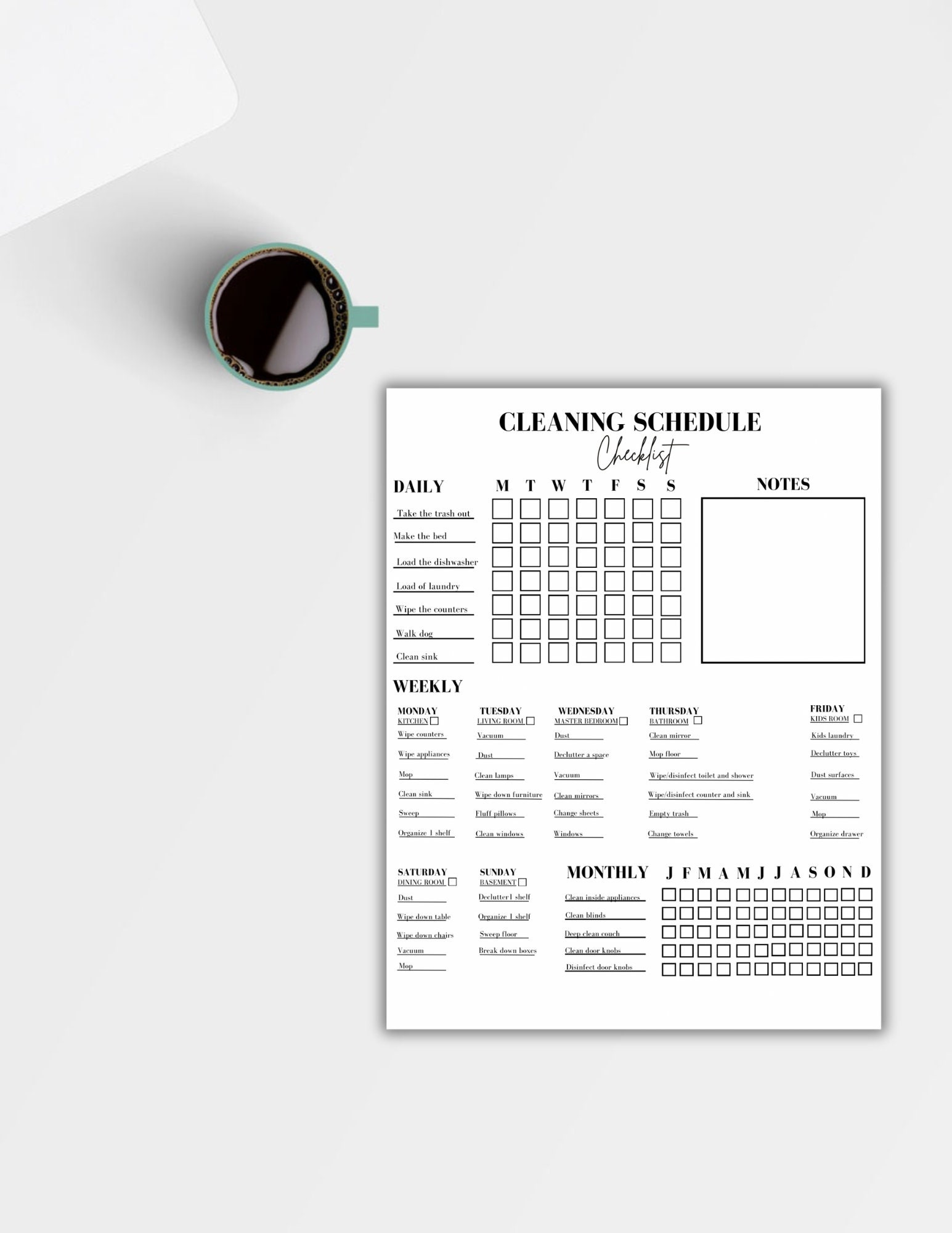 Editable Cleaning Schedule Checklist Minimalist Template Simple