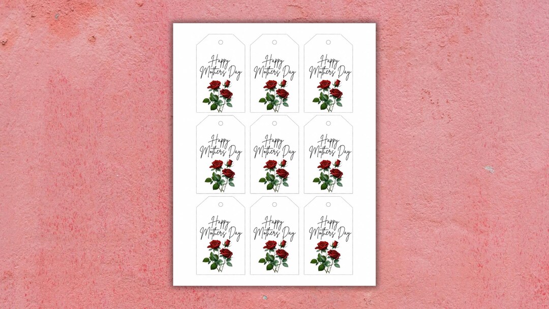Happy Mothers Day Floral Rose Gift Tag, Sentimental Flower Favor Label ...