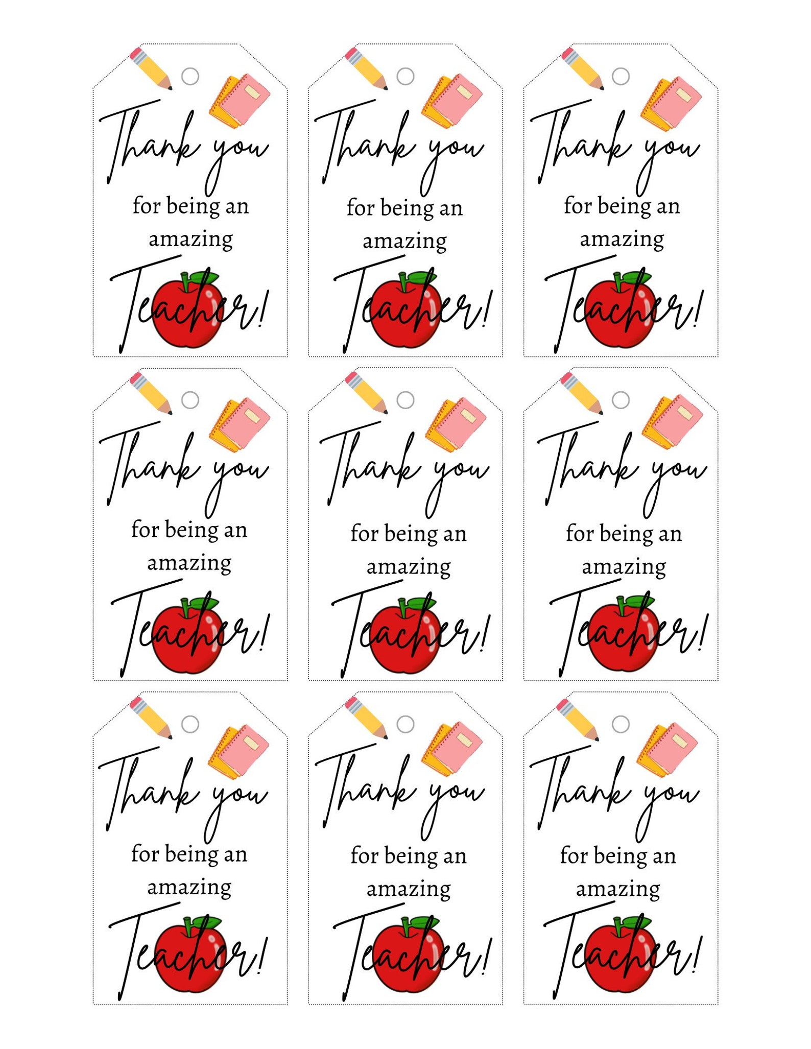 Printable Teacher Appreciation Gift Tag Thank You Teacher - Etsy