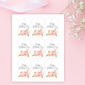 Happy Mothers Day Pink Floral Gift Tag, Sentimental Flower Favor Label ...