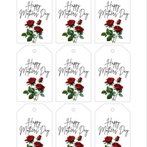 Happy Mothers Day Floral Rose Gift Tag, Sentimental Flower Favor Label ...
