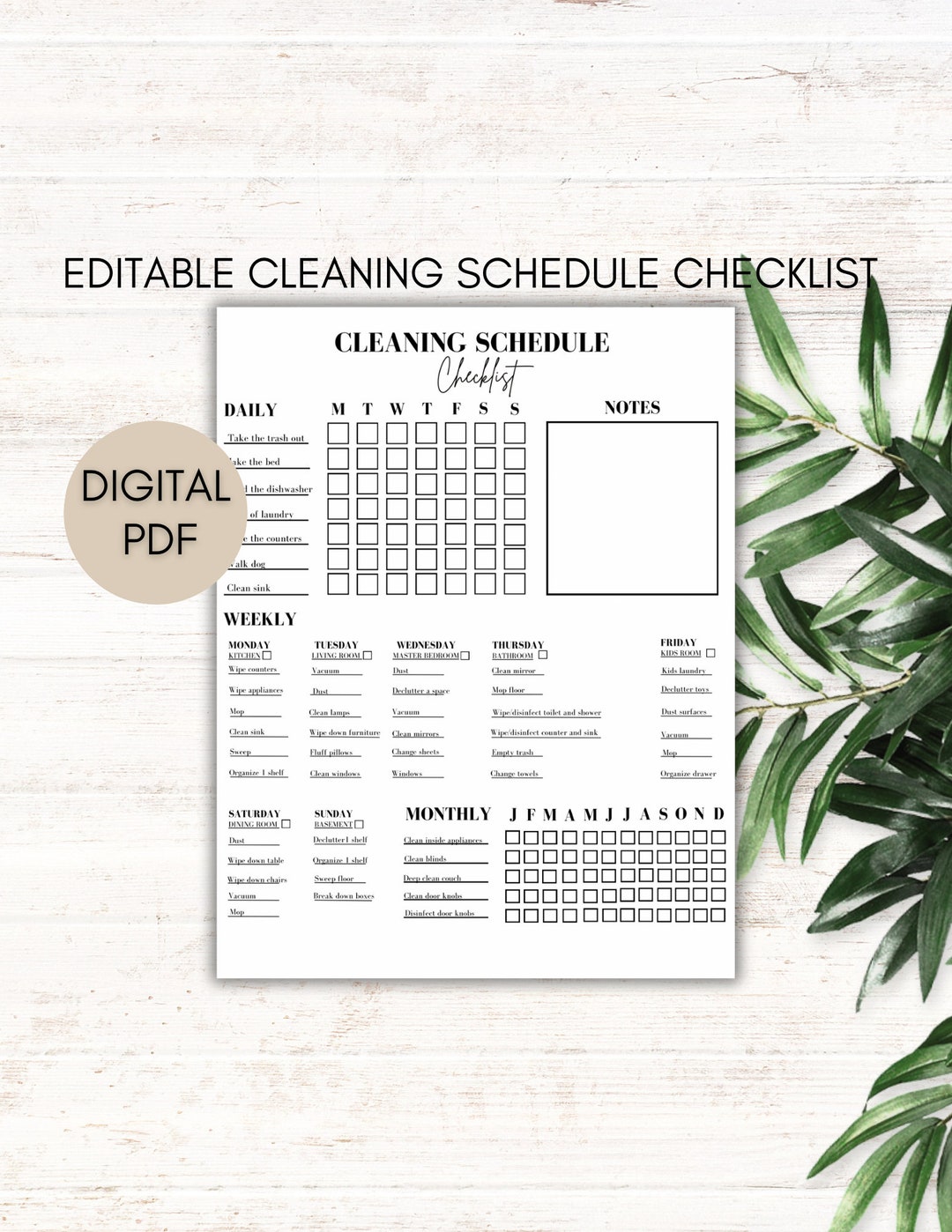 Editable Cleaning Schedule Checklist Minimalist Template, Simple ...