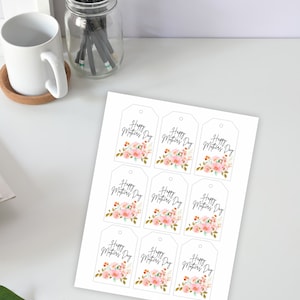 Happy Mothers Day Pink Floral Gift Tag, Sentimental Flower Favor Label ...