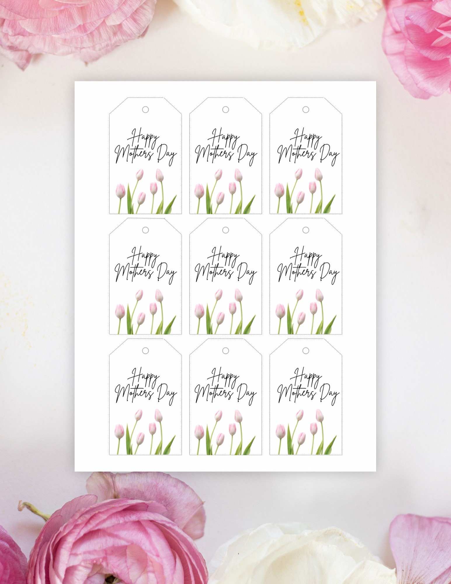 Happy Mother’s Day Tulip Flower Gift Favor Tags, Elegant Floral Gift ...
