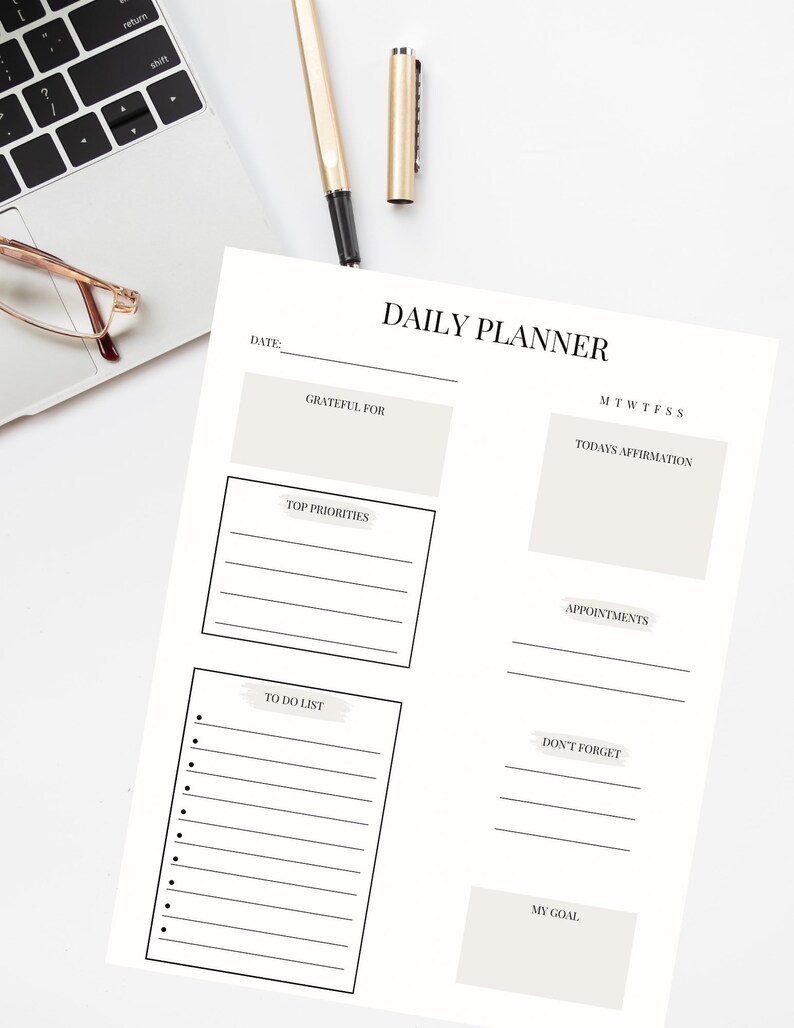 Digital Daily Planner Minimalist Printable Template Personal ...