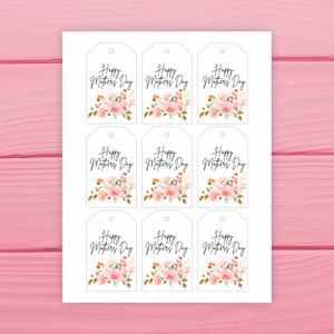 Happy Mothers Day Pink Floral Gift Tag, Sentimental Flower Favor Label ...