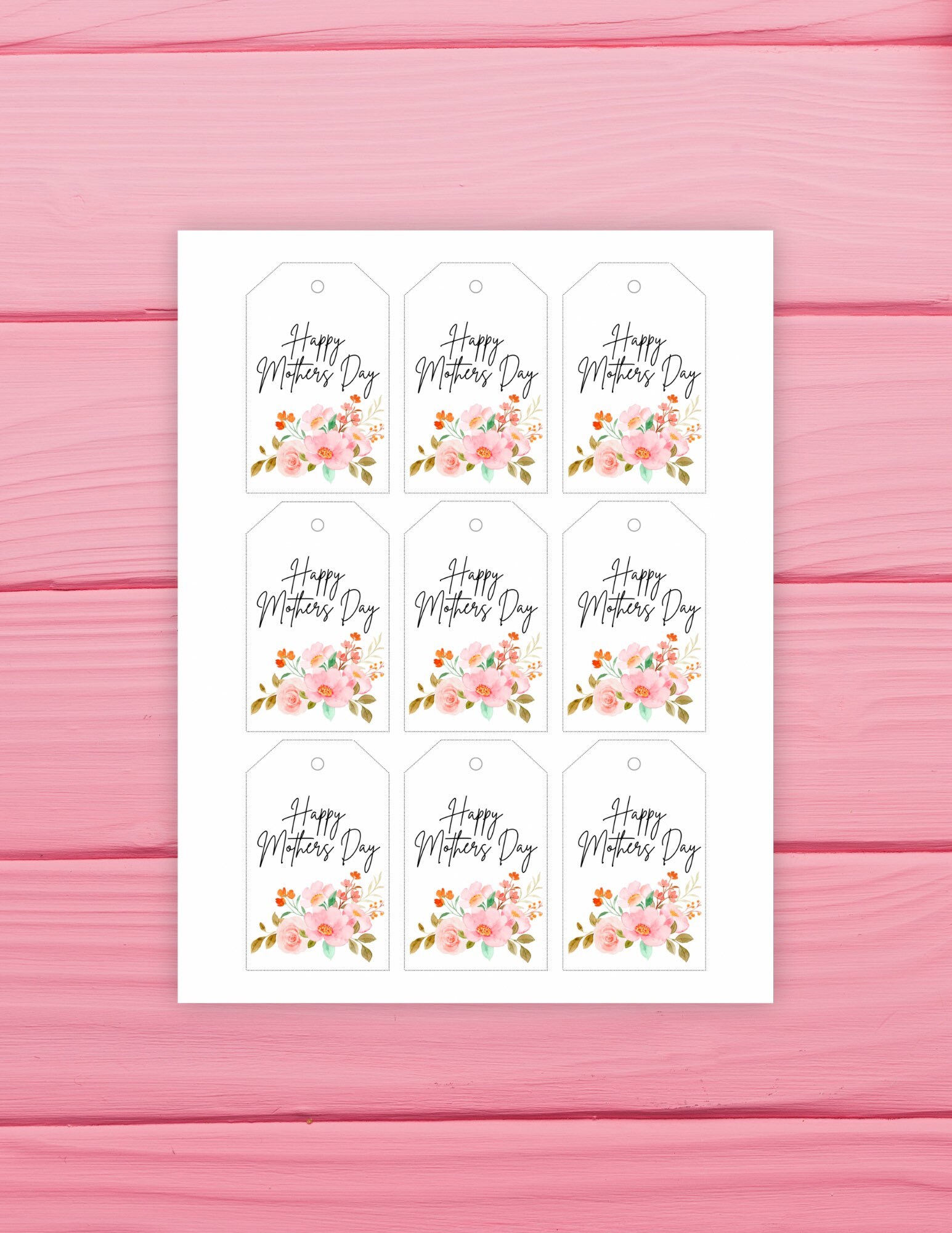 Happy Mothers Day Pink Floral Gift Tag, Sentimental Flower Favor Label ...
