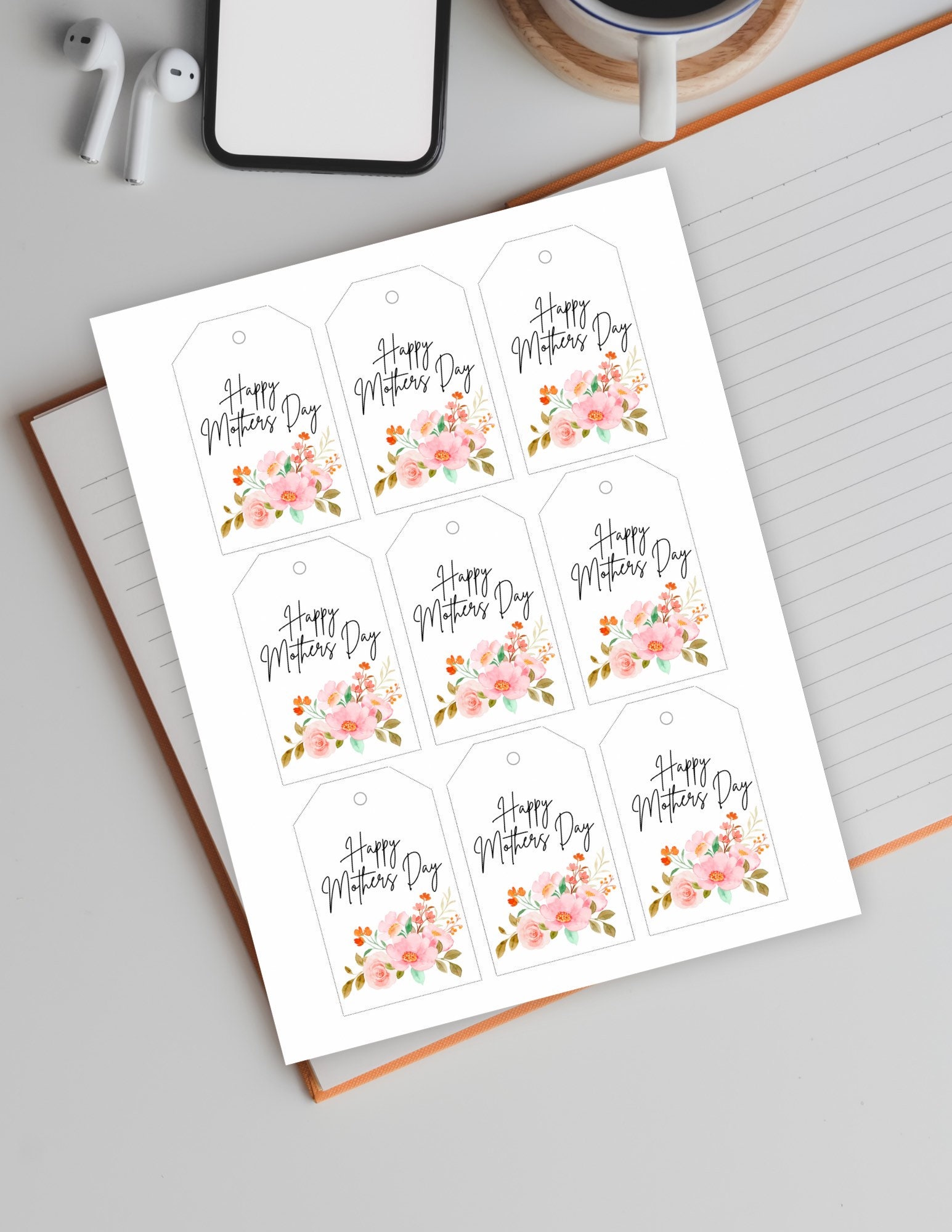 Happy Mothers Day Pink Floral Gift Tag, Sentimental Flower Favor Label ...