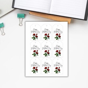 Happy Mothers Day Floral Rose Gift Tag, Sentimental Flower Favor Label ...