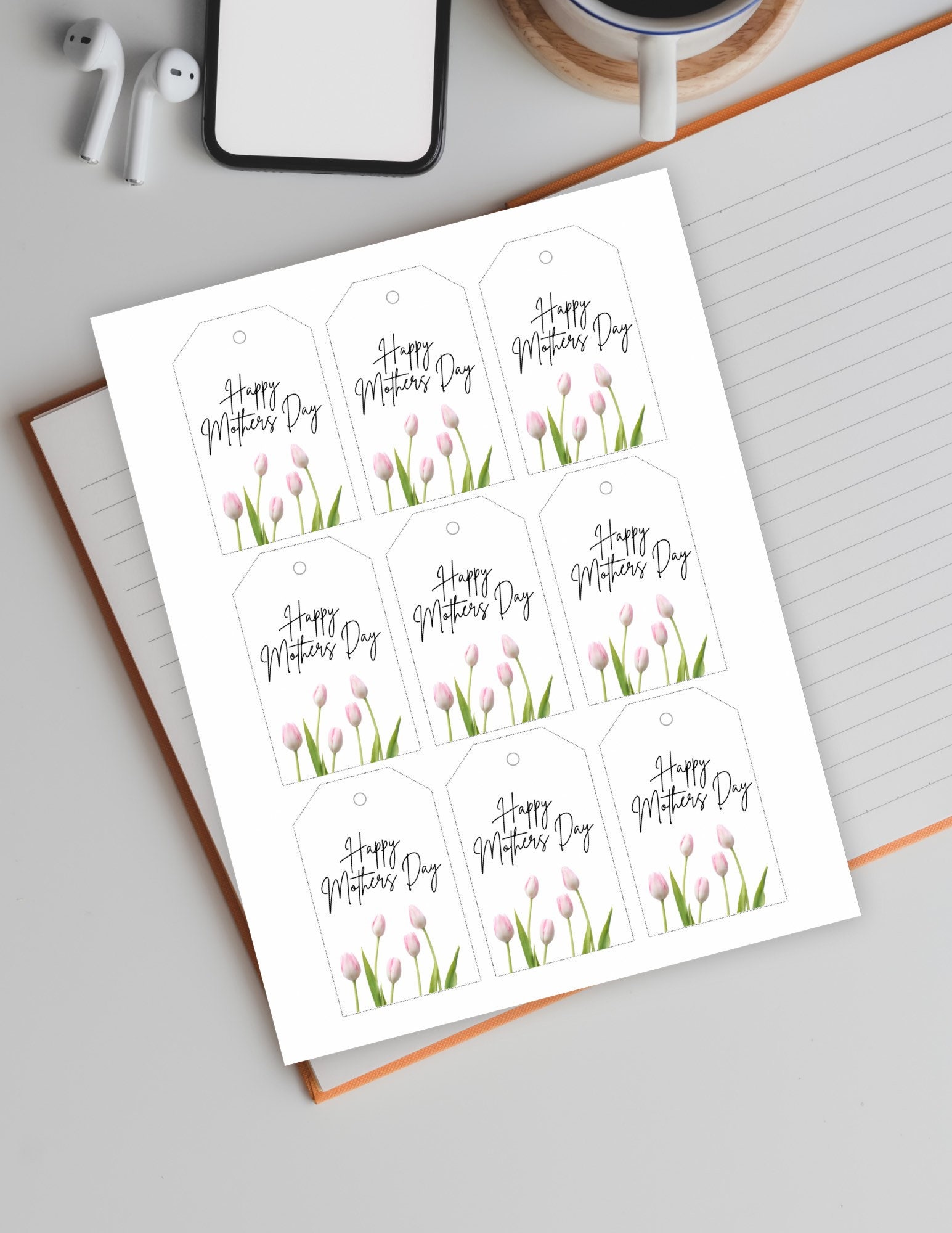 Happy Mothers Day Tulip Flower Gift Favor Tags, Elegant Floral Gift ...